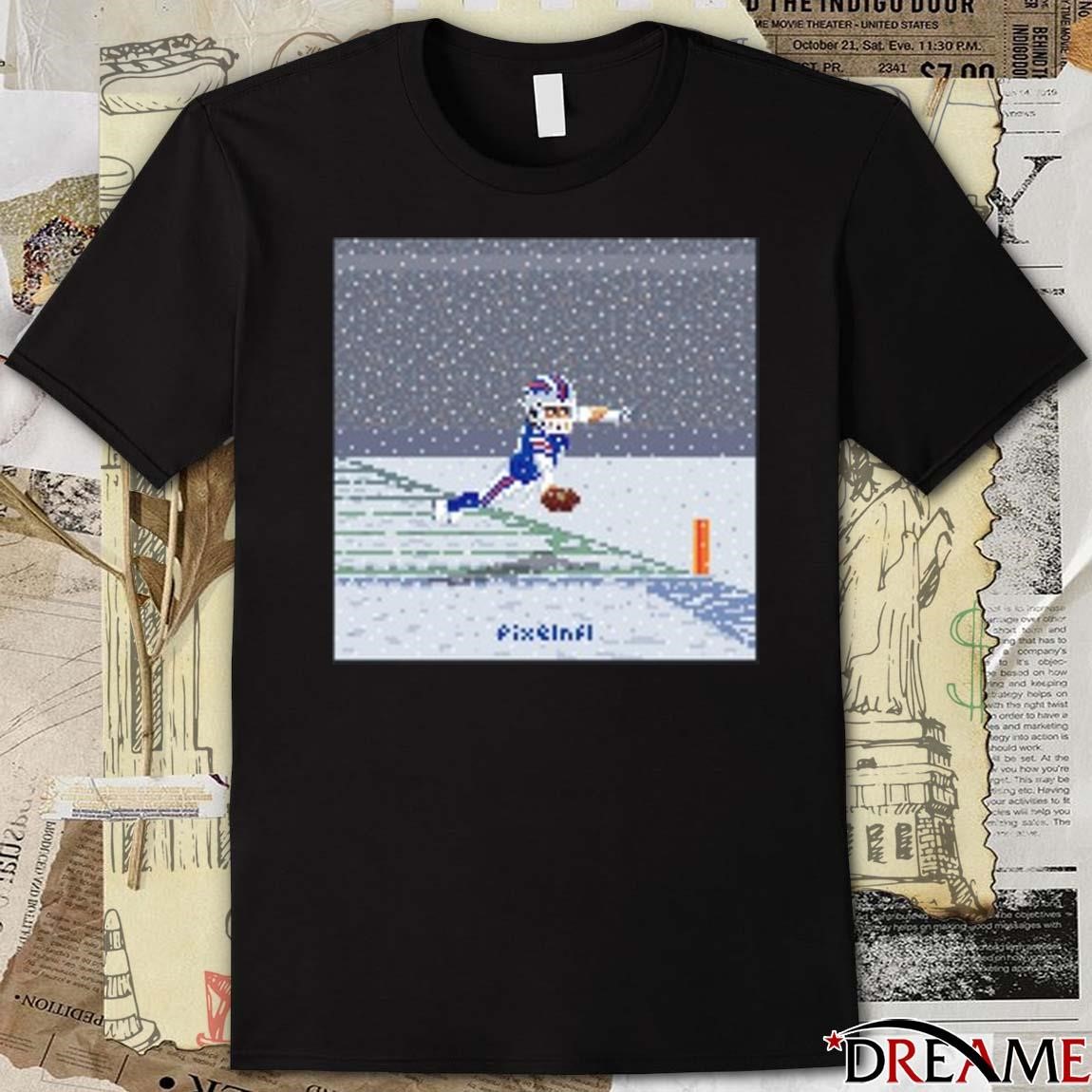 Official Josh Allen Flying Touchdown Snow Pixel Buffalo Bills NFL t ...