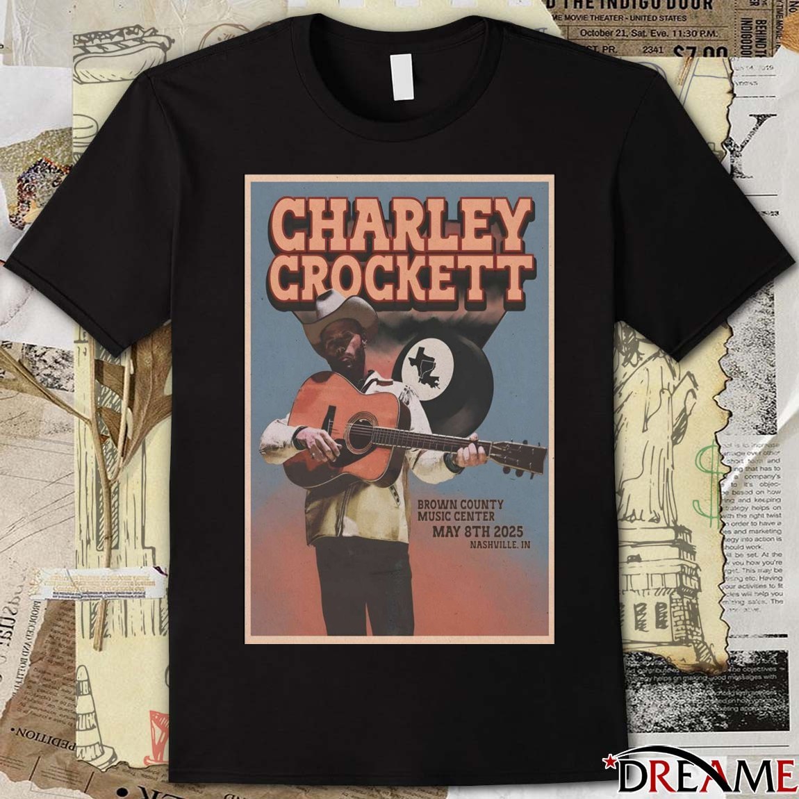 Official Poster Charley Crockett Tour May 8 2025 Brown County Music Center Nashville IN t-shirt ...